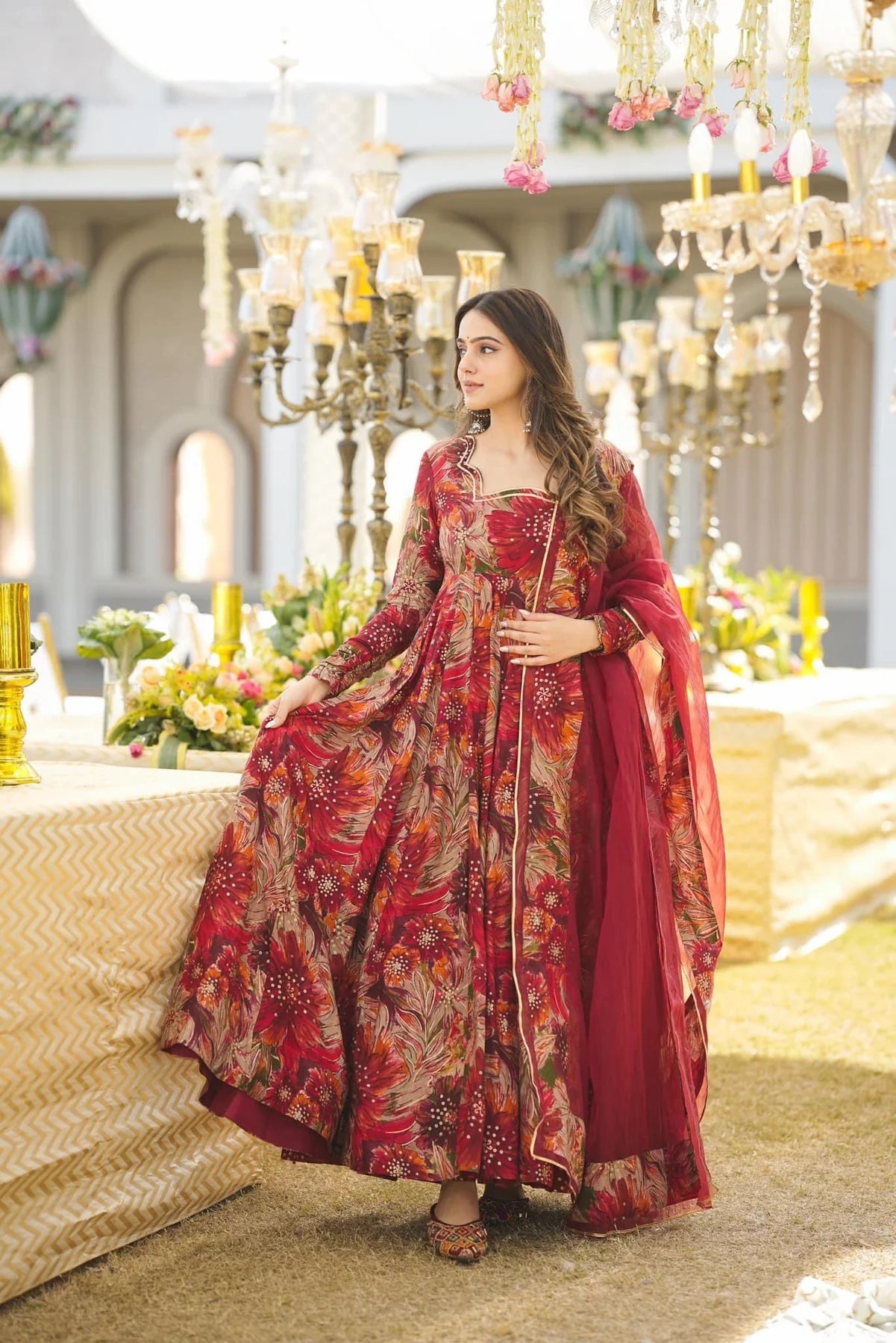 SALISHA RED MALTI COLOR ANARKALI SUIT SET – Chhaayaa Fashion